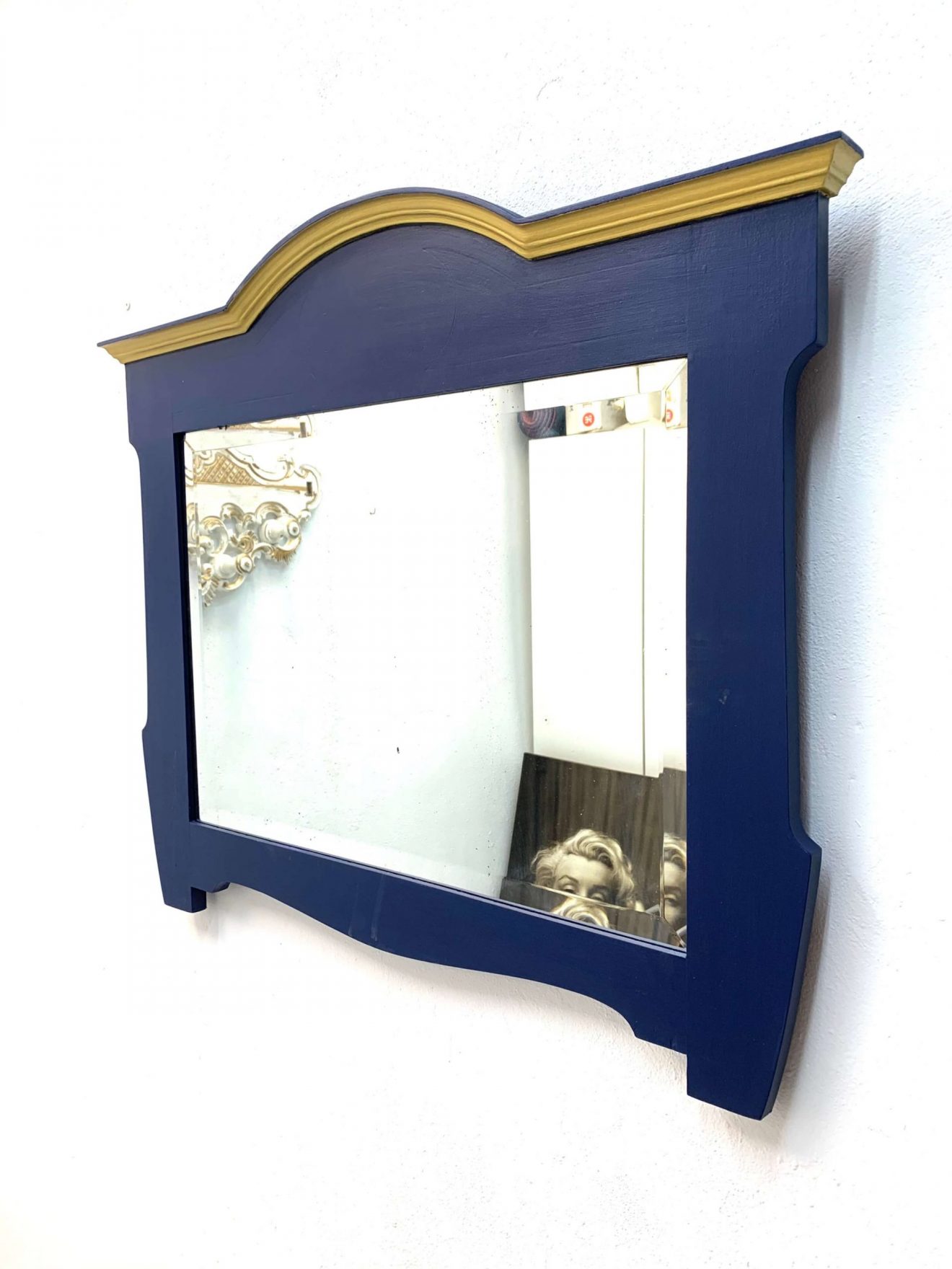 Espejo rectangular azul y oro - Reciclandoenelatico